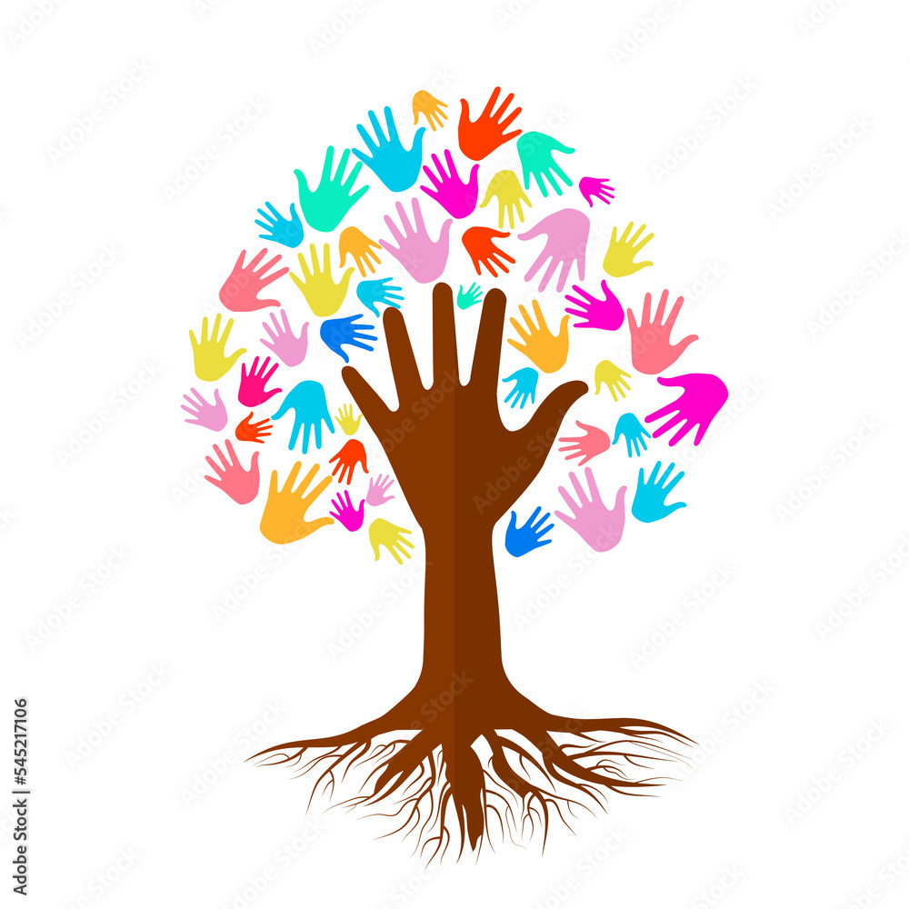 colorful hand with tree isolate on transparent background. Stock ...