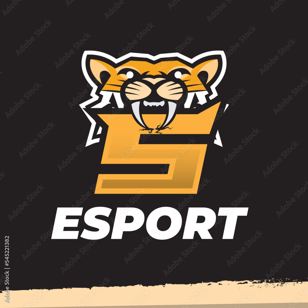 Tiger mascot sport logo, letter S logo design, Tiger animal mascot head ...