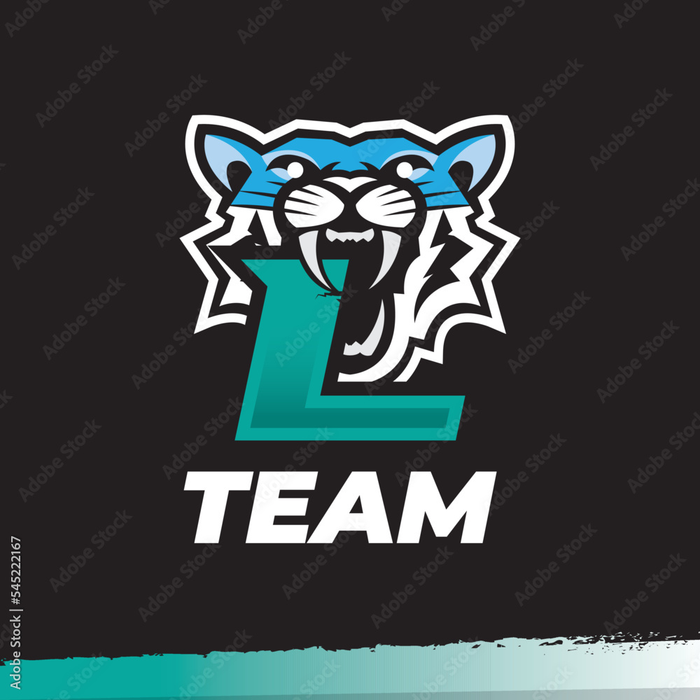 Tiger mascot sport logo, letter L logo design, Tiger animal mascot head ...
