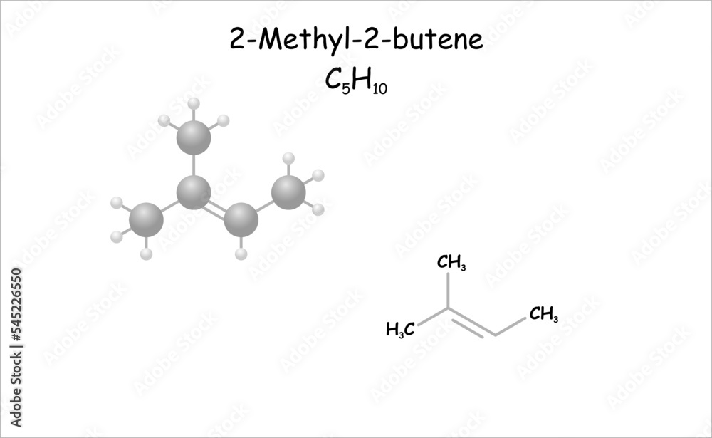 Stylized molecule model/structural formula of 2-Methyl-2-butene. Stock-Vektorgrafik | Adobe Stock