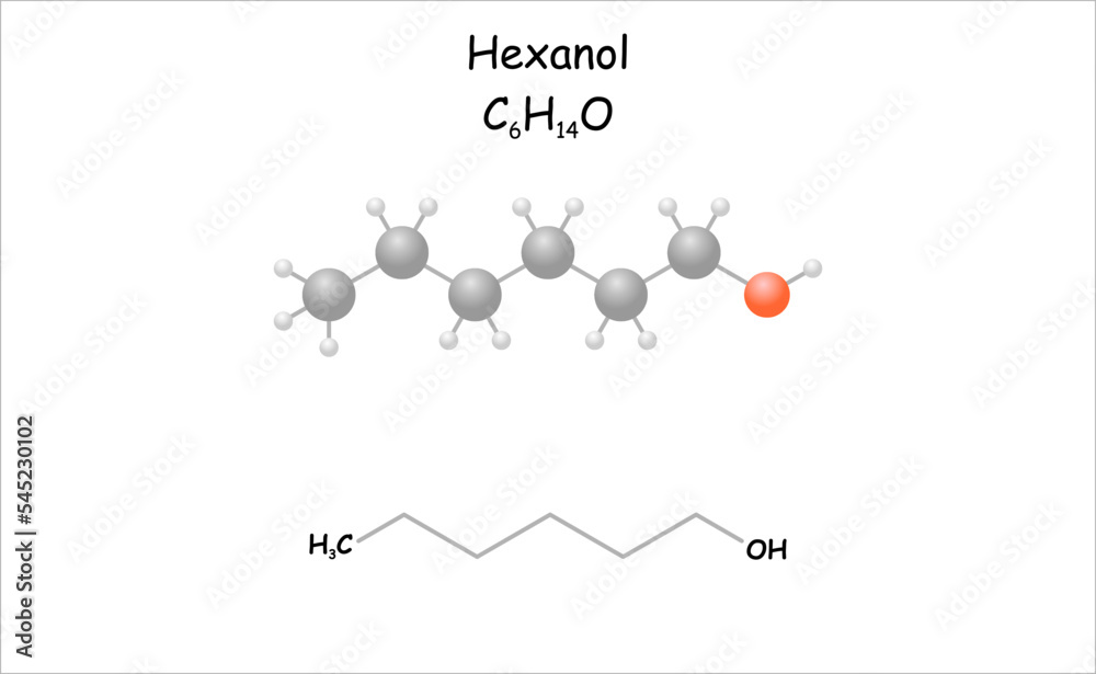 Stylized molecule model/structural formula of hexanol. Stock Vector ...