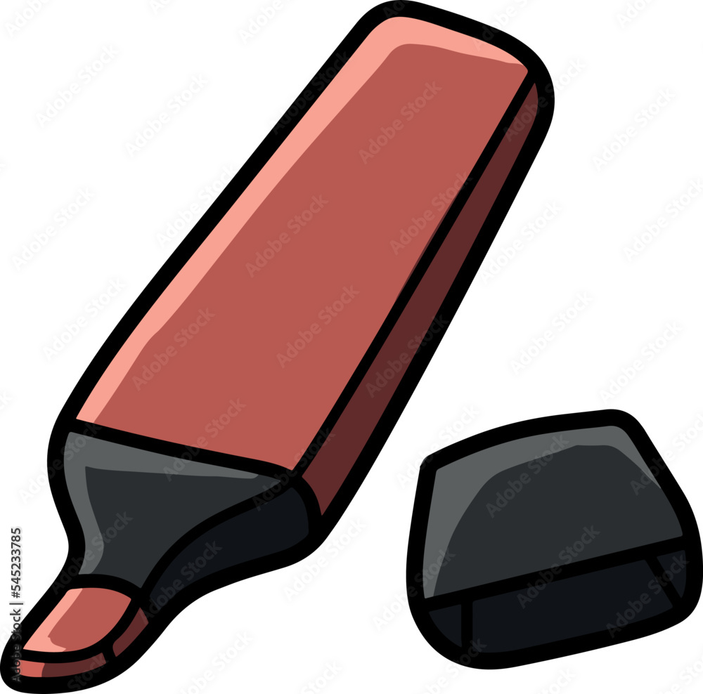 Cartoon-style red highlight marker isolated on a vertical white ...