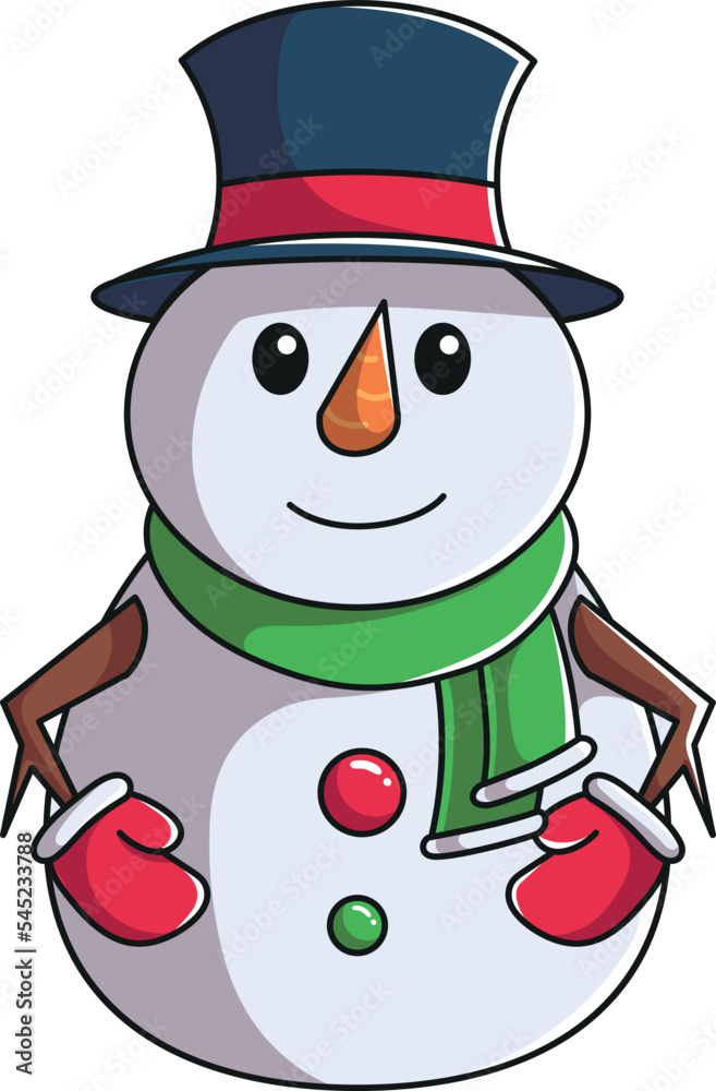 Cute cartoon-style snowman isolated on a vertical white background ...