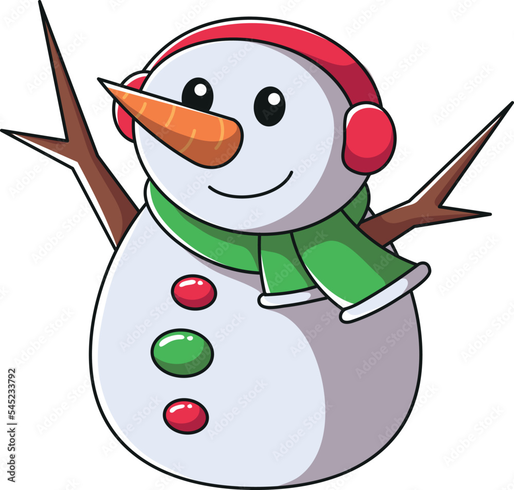 Cute cartoon-style snowman isolated on a vertical white background ...