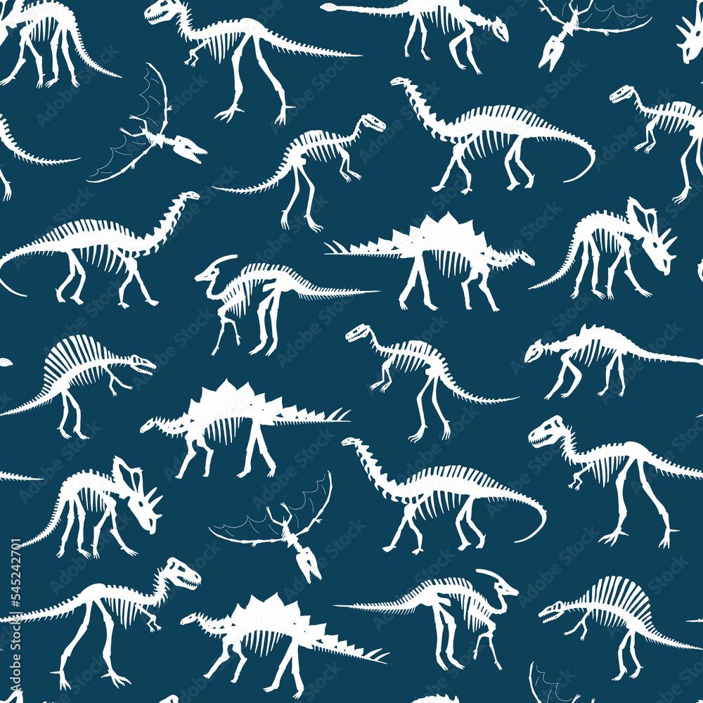 Dinosaur bones vector silhouette seamless pattern. Stock Vector | Adobe ...