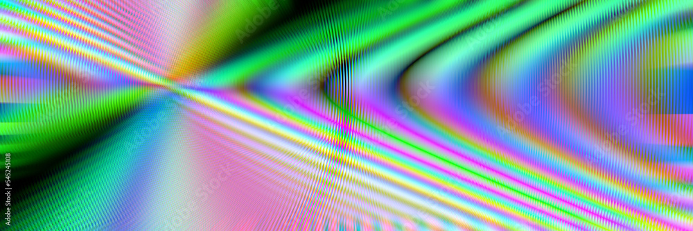 Digital glitch and distortion noise effect panoramic banner. Futuristic ...