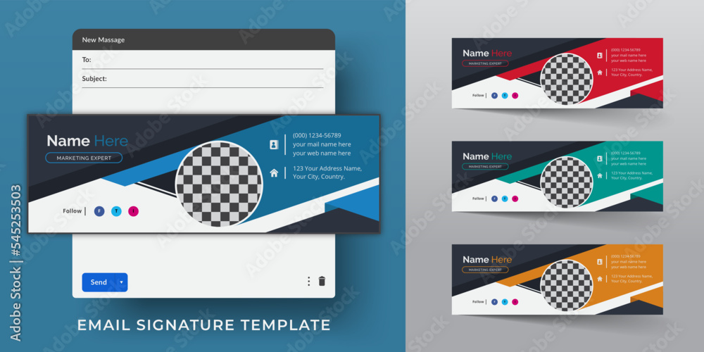 Corporate email signature template design in vector, personal details ...