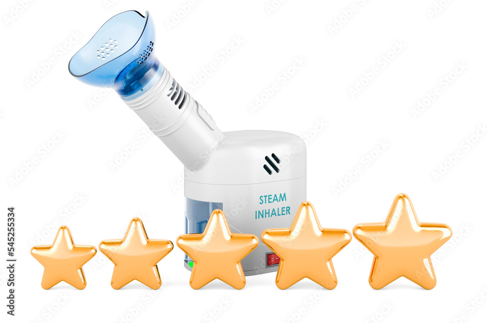 Steam inhaler, facial steamer with five golden stars. 3D rendering ...