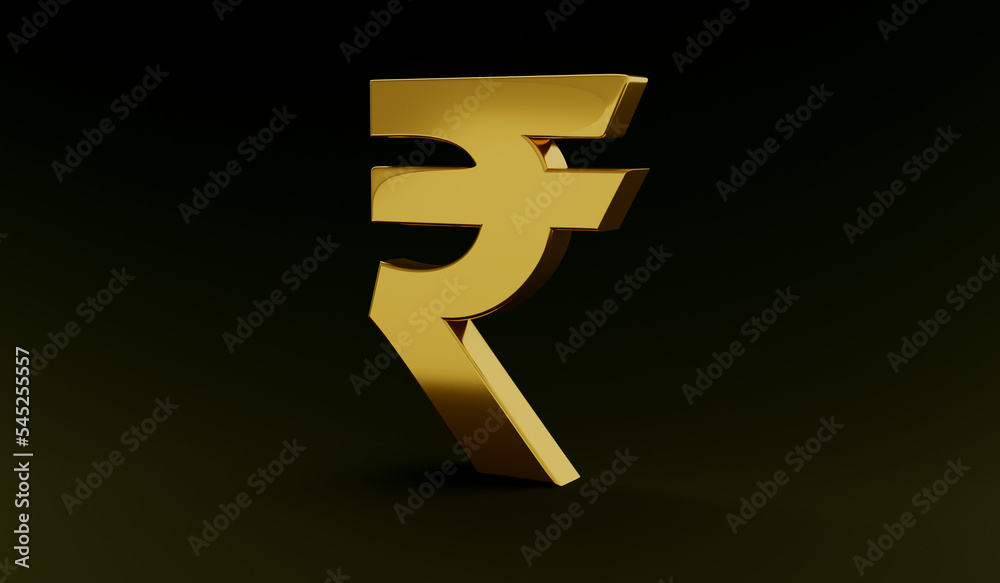 Indian Rupee symbol in Gold Metal Colour. 3d Illustration Render Stock ...