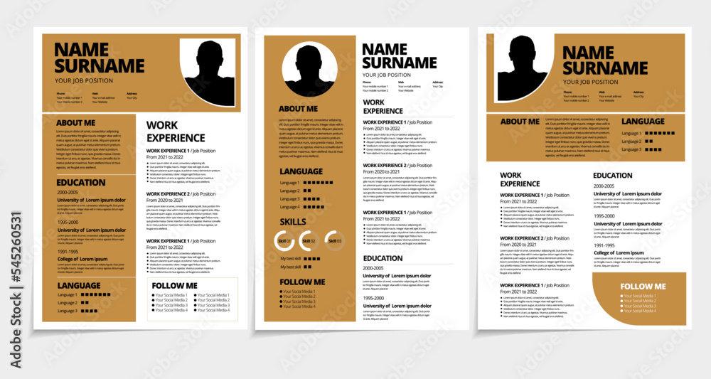 Professional resume template design. Business layout vector for job ...