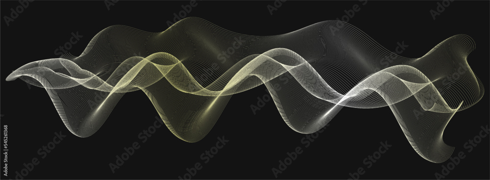 smooth curvy line shape fluid array. Wave line of flowing particles ...