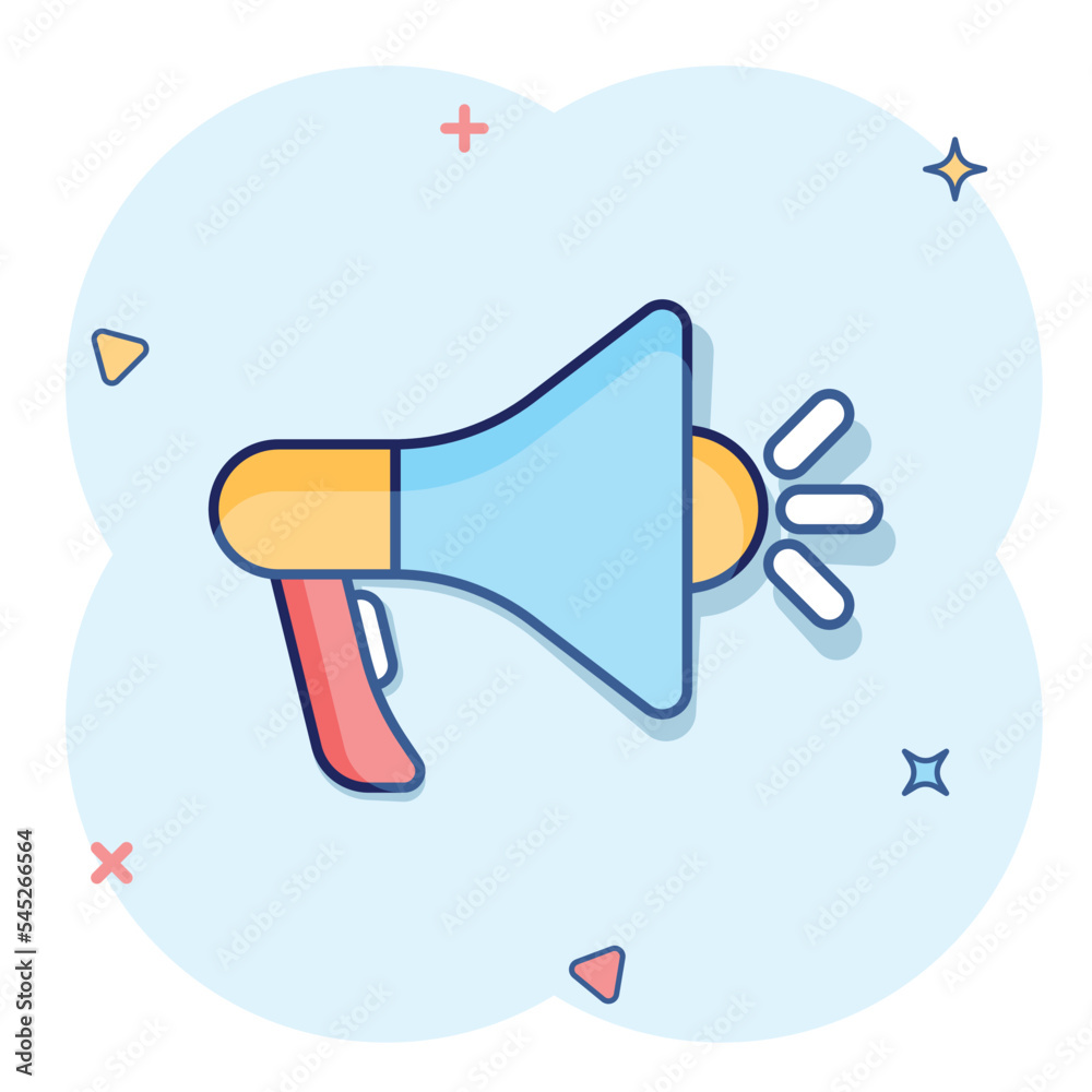 Megaphone speaker icon in comic style. Bullhorn sign cartoon vector ...