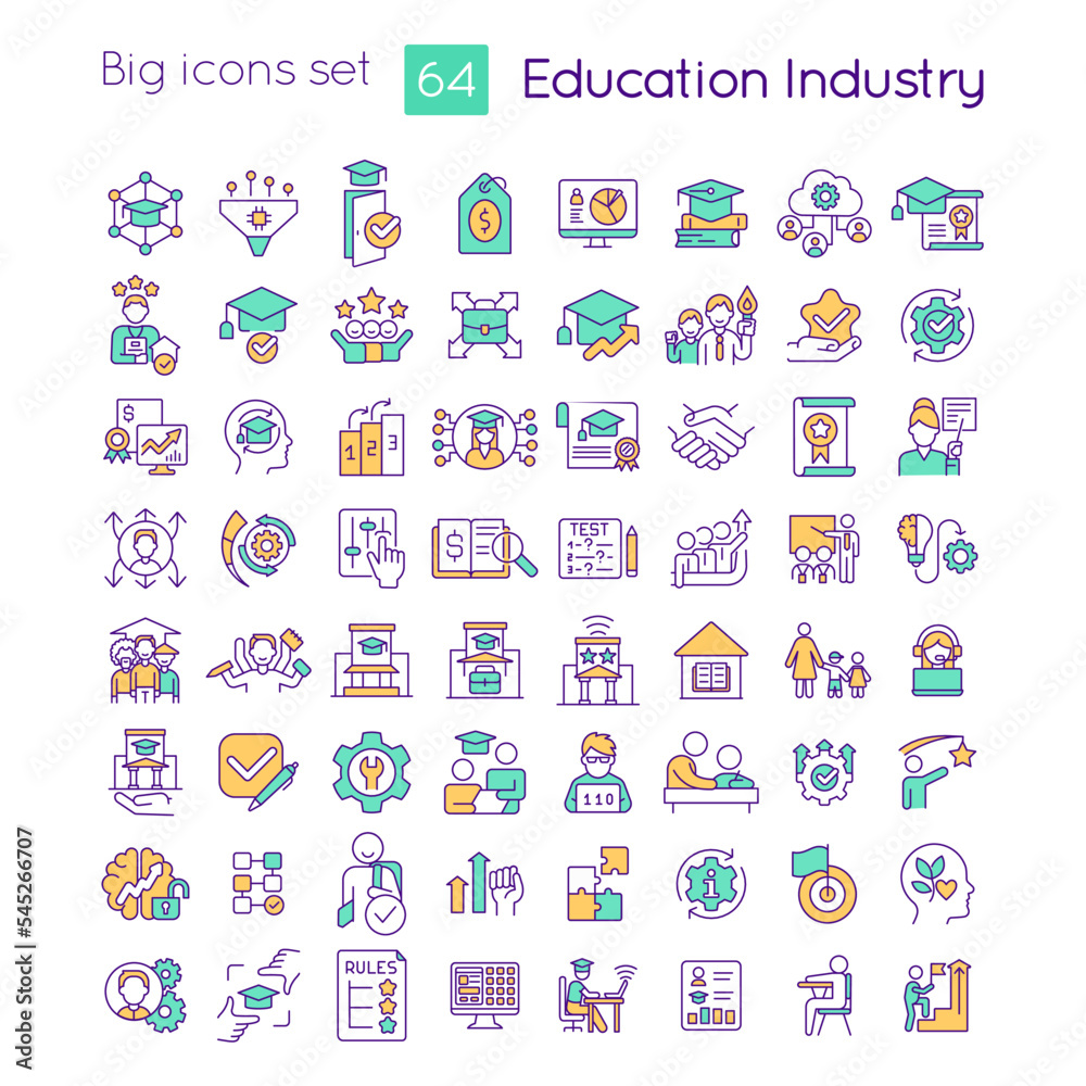 Education industry RGB color icons set. Specific knowledge. Learning ...