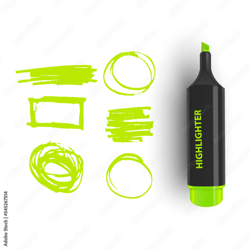 Realistic marker with highlighter elements and speech bubbles on white ...