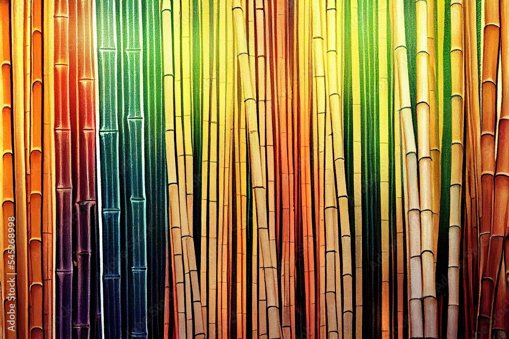 a rainbow colored bamboo wall with vertical stripes of color in the ...