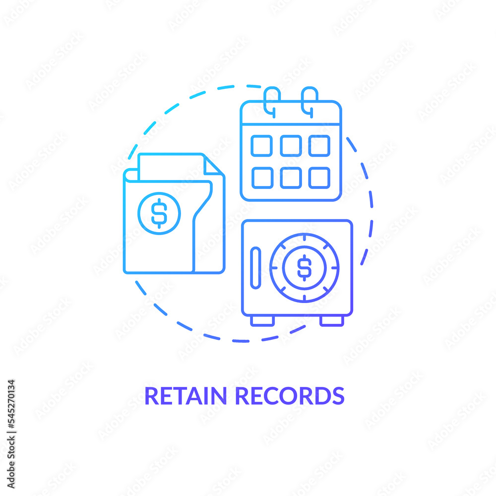 Retain records blue gradient concept icon. Financial documents storage ...