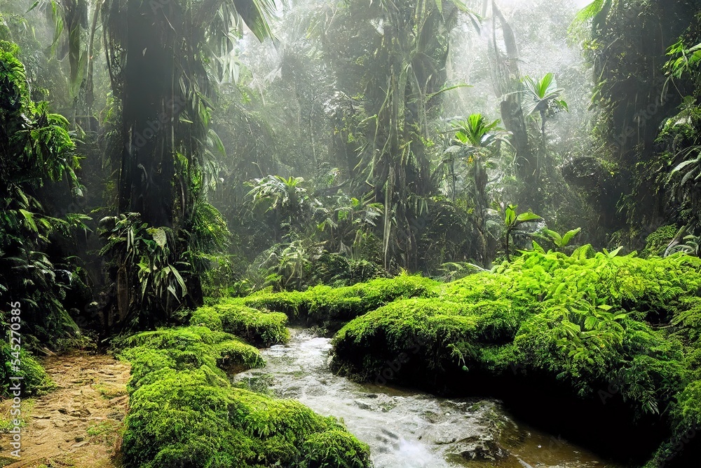 Southeast Asian rainforest with deep jungle Stock Illustration | Adobe ...