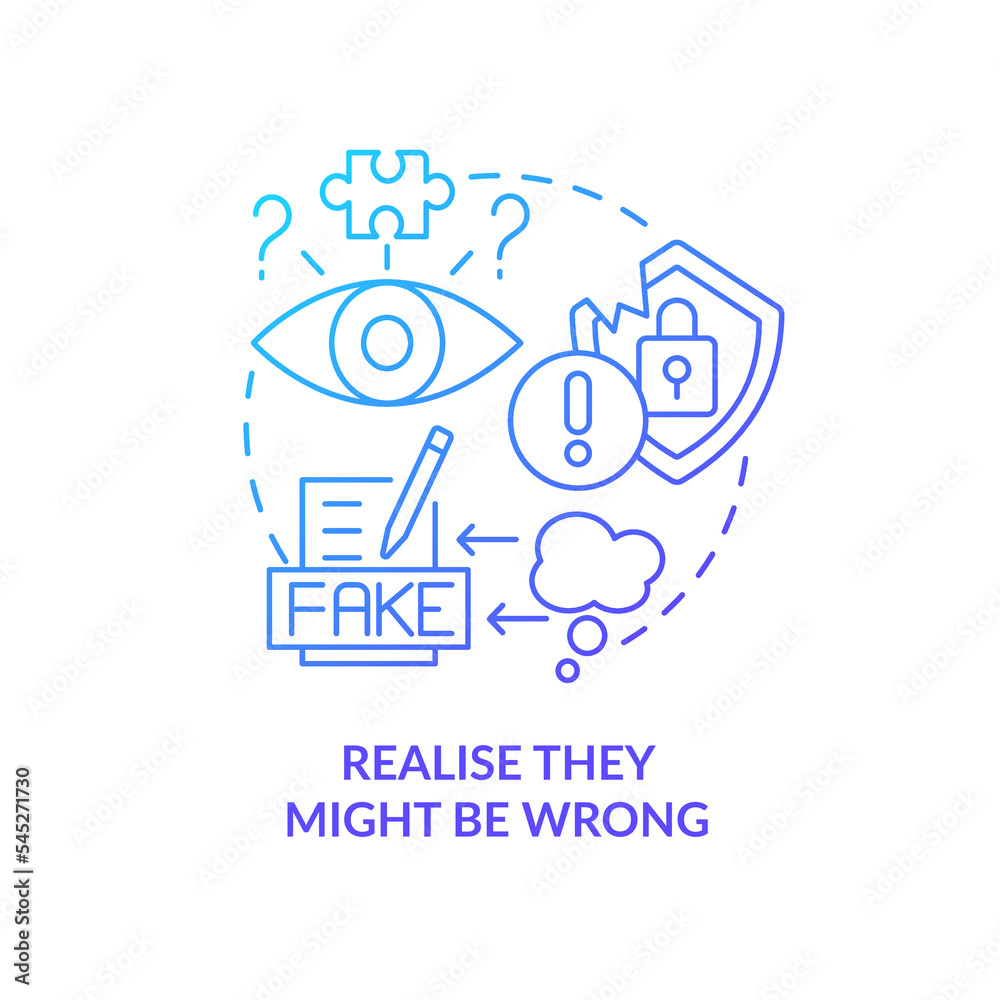 Realize news might be fake blue gradient concept icon. Content hygiene ...