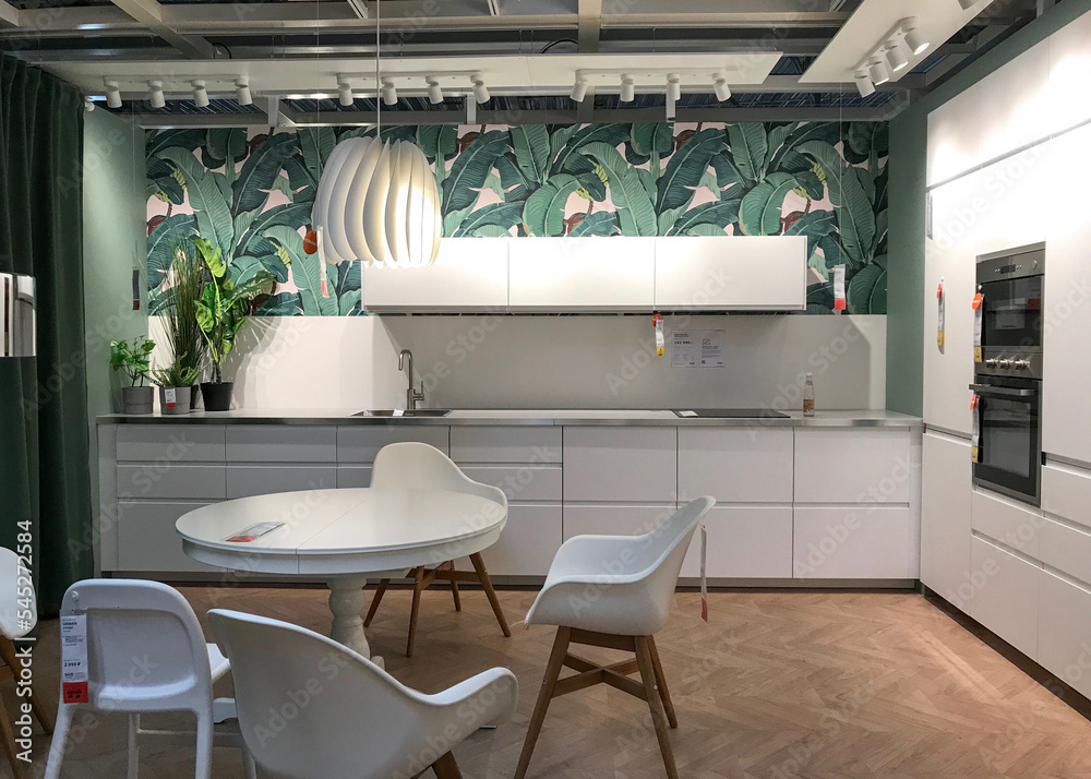 MOSCOW, RUSSIA - AUGUST 26, 2019: Simple Interior View of Kitchen ...