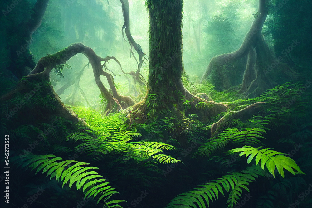 Enchanted forest trees with squiggly, gnarly, twisted roots and ...