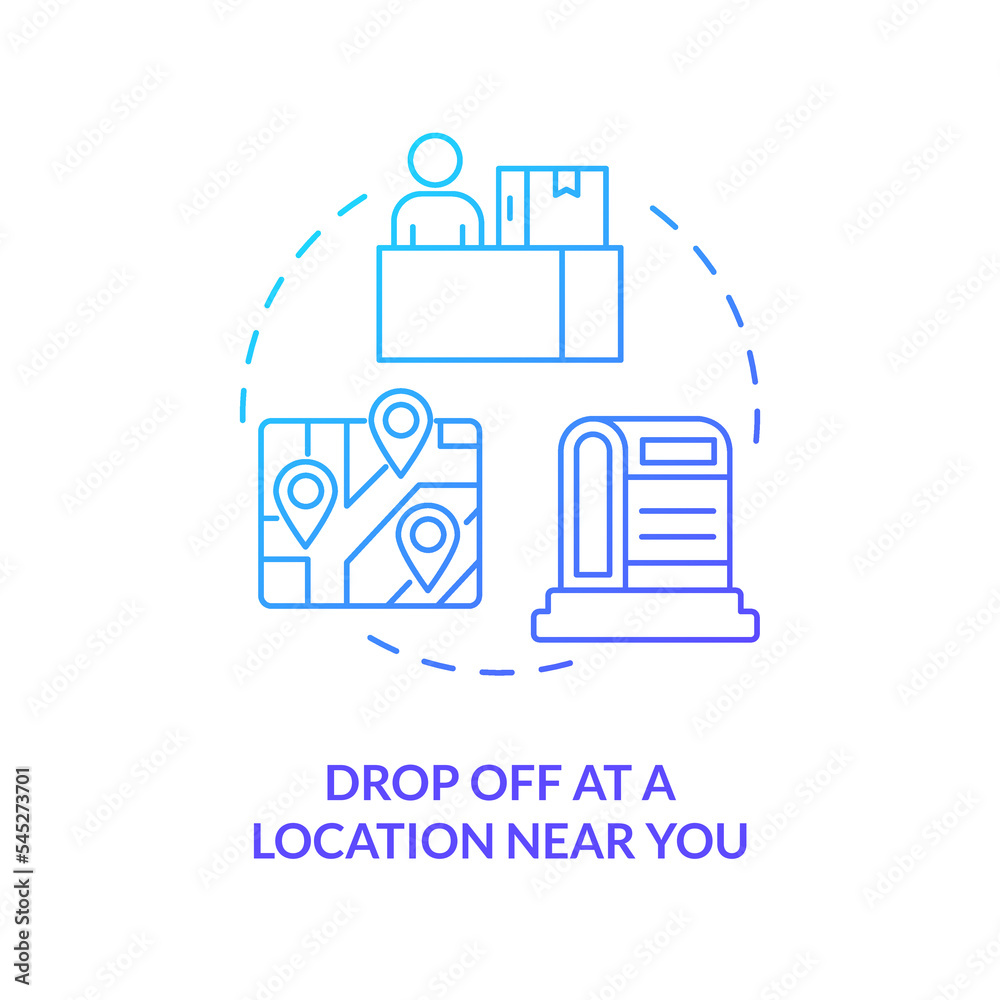 Drop off at location near you blue gradient concept icon. Place to ...