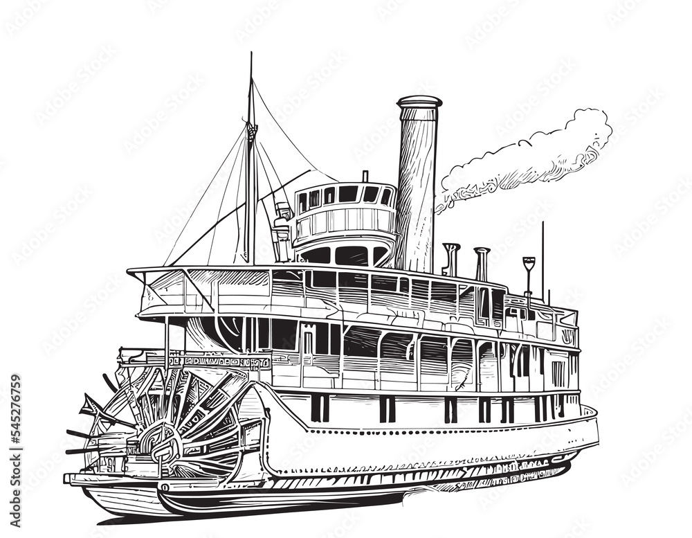 Retro steamship sketch hand drawn Vector illustration. Stock Vector ...