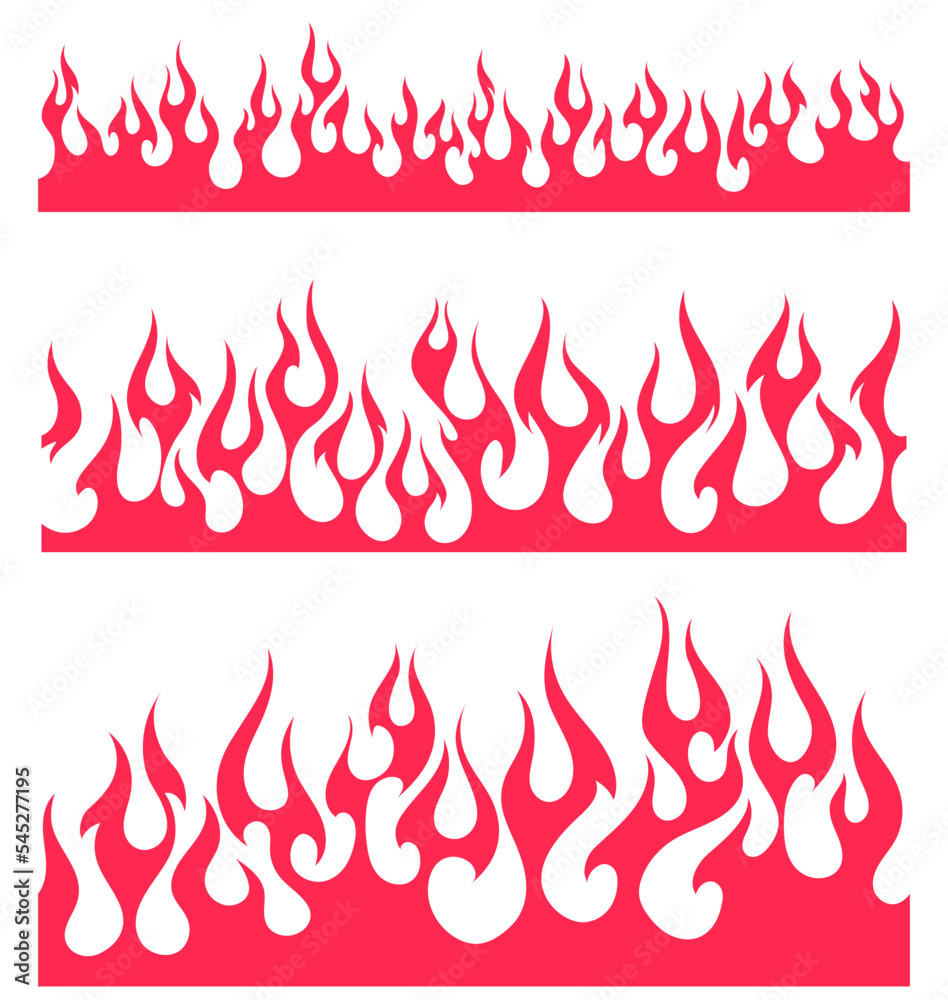 Red fire, elements for an endless borders, old school flame shaped ...
