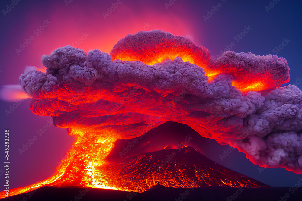 Poster, Foto A spectacular eruption of a volcano was observed with ...