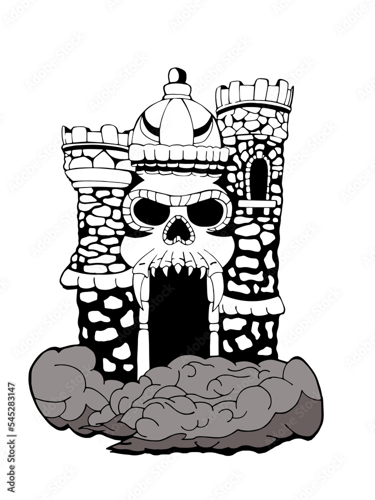 Grayskull Castle. Black work old school concept Stock Illustration ...