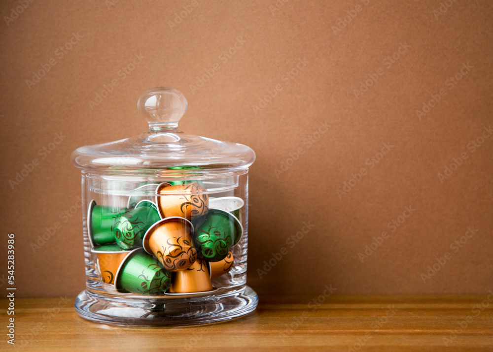 MOSCOW, RUSSIA - FEBRUARY 17, 2018: A Glass Jar Full of Nespresso ...