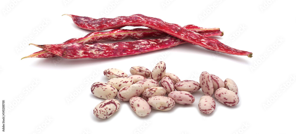 Poster Gousses et haricots coco nain rose isolés sur fond blanc – Wall ...