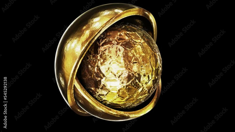 Realistic looping 3D animation of the spinning sphere-shaped pure gold ...