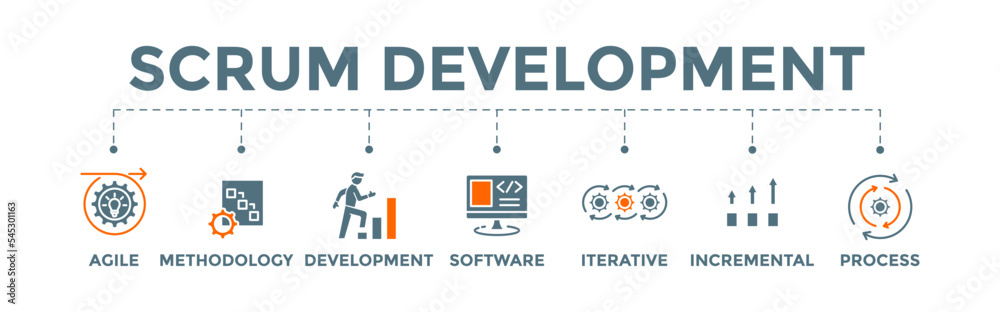 Scrum development banner web illustration with agile, methodology ...