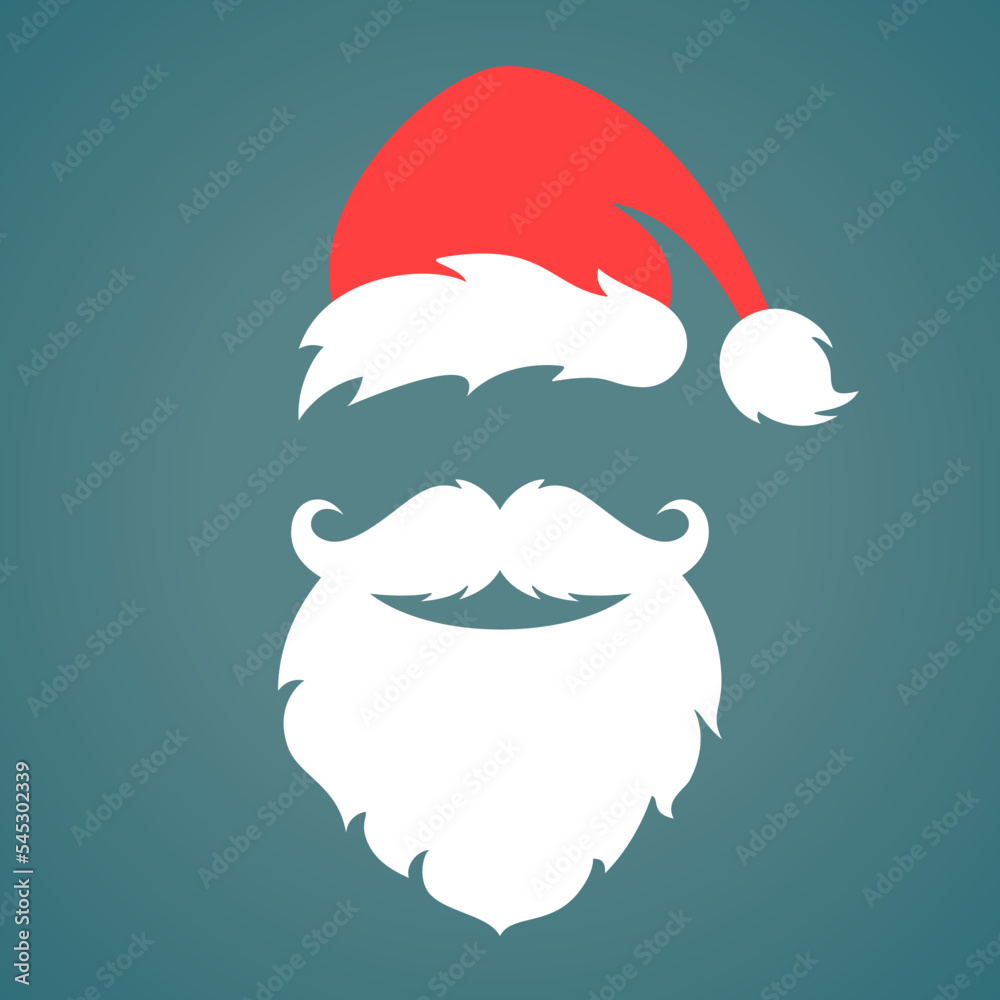 Santa Claus costume, beard mustaches and cap, vector cartoon Stock ...