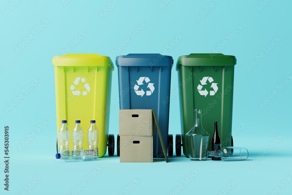 Waste bins for segregation. Wastepaper basket in different colors for ...