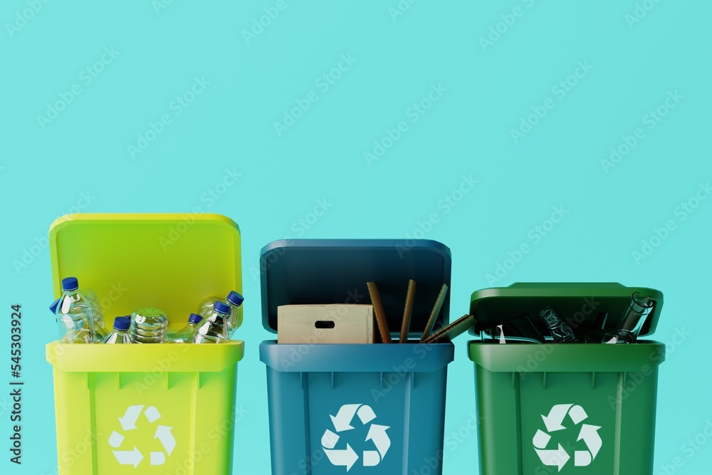 Waste bins for segregation. Wastepaper basket in different colors for ...