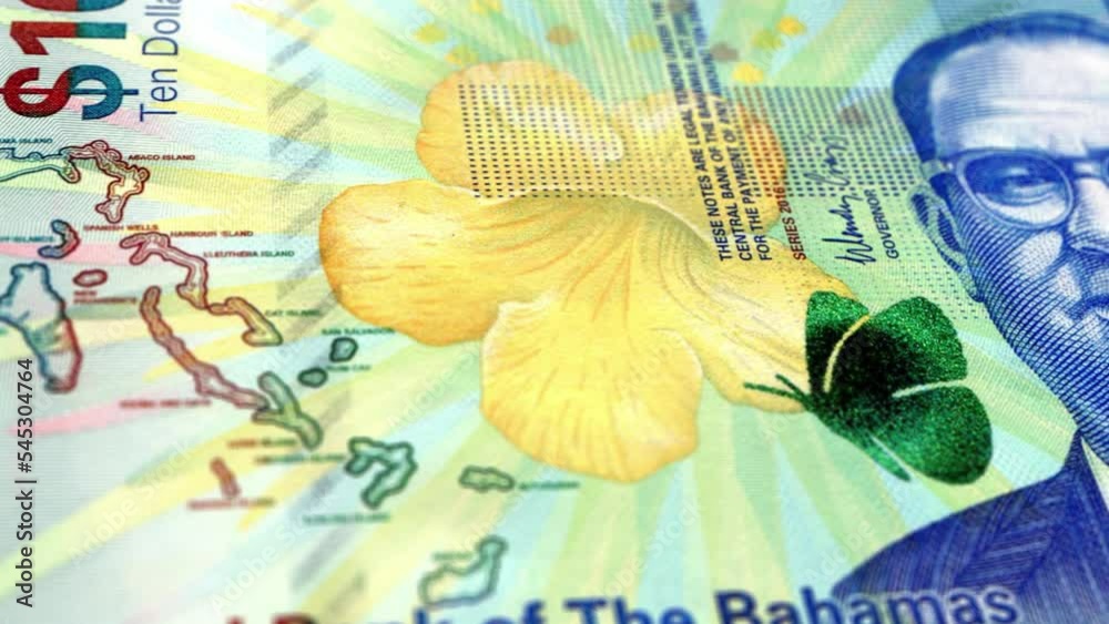 Bahamas Bahamian Dollar 10 Banknotes, Ten Bahamian Dollar, Close-up and ...