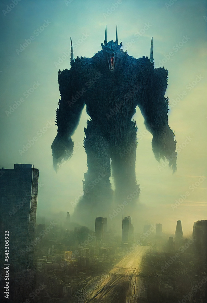 giant beast above city, giant kaiju, creature concept, kaiju, golem ...
