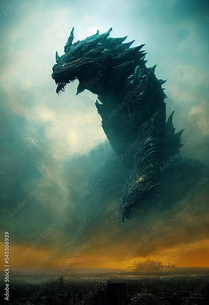 Fotografia do Stock: giant beast above city, giant kaiju, creature ...