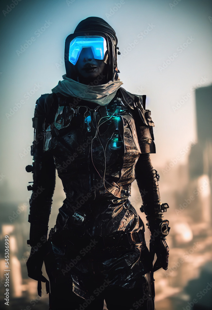 gorgeous cyberpunk woman wearing tech-wire attire as cinematic and ...