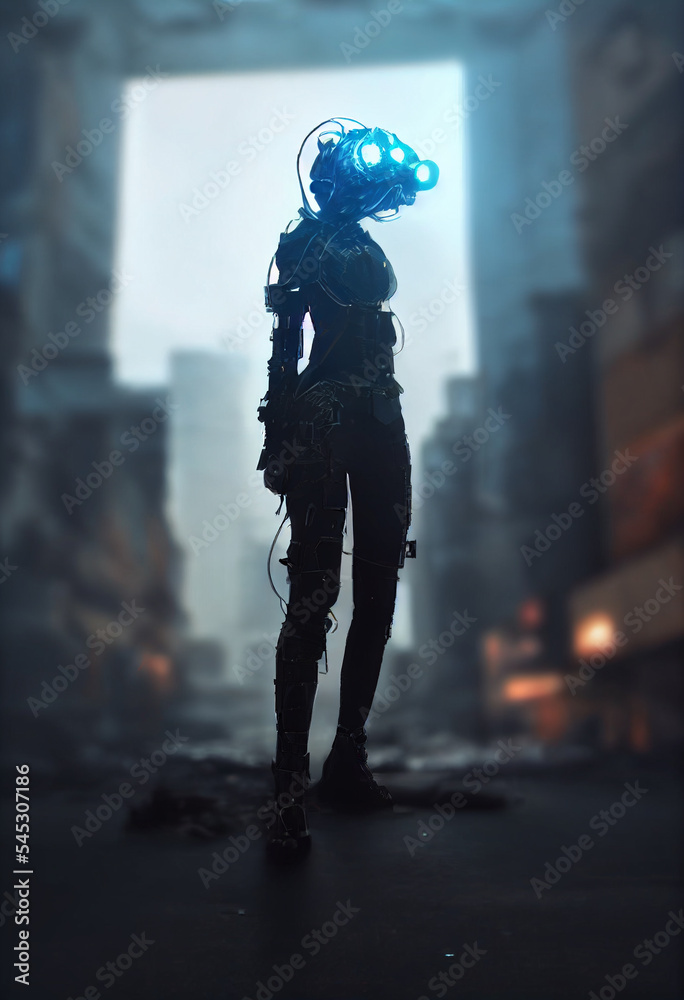 gorgeous cyberpunk woman wearing tech-wire attire as cinematic and ...