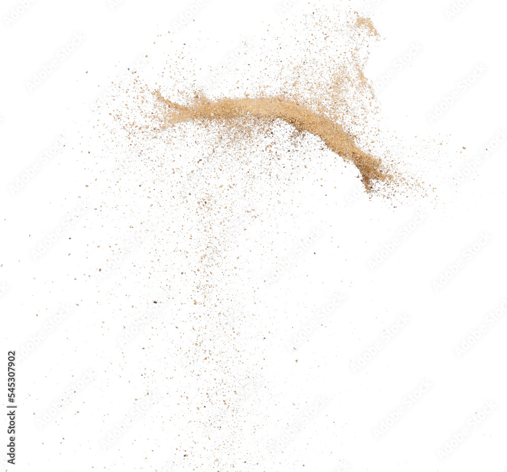 Sand flying explosion, Golden sand wave explode. Abstract sands cloud ...