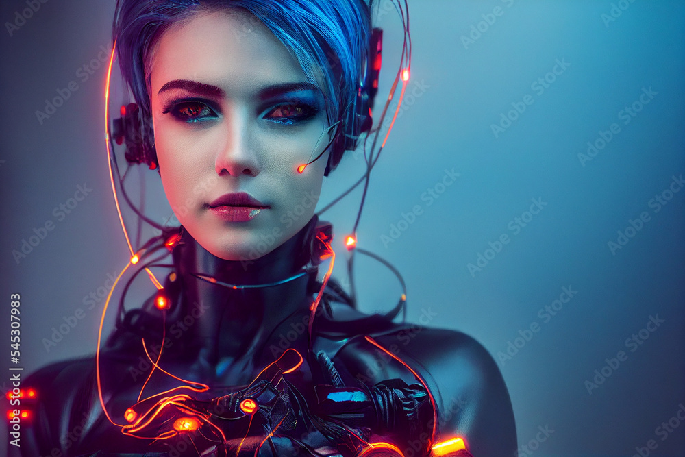gorgeous cyberpunk woman wearing tech-wire attire as cinematic and ...