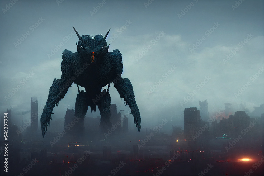 giant beast above city, giant kaiju, creature concept, kaiju, golem ...
