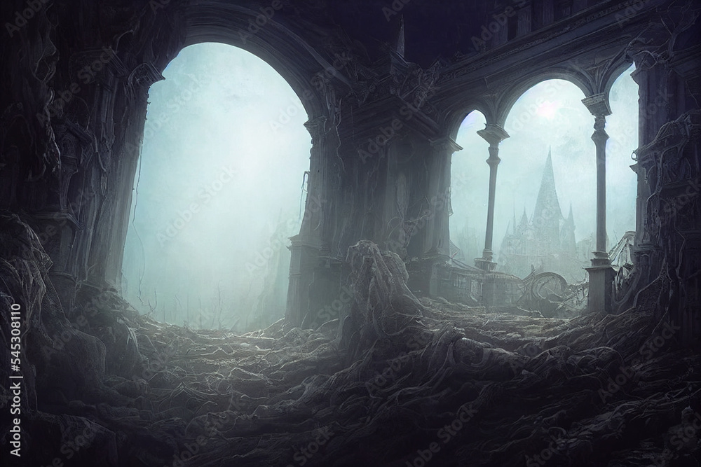 Poster Haunted House on top of a hill, Fantasy, Chiaroscuro, Hyper ...