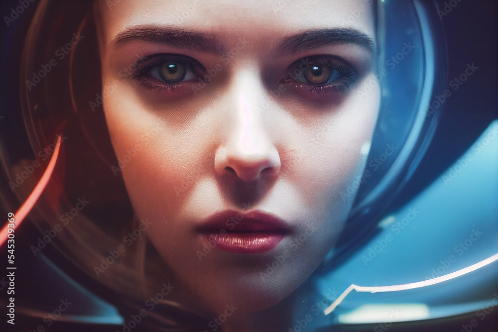 zoomed out angle sci-fi science-fiction movie portrait of a multi-eyed ...