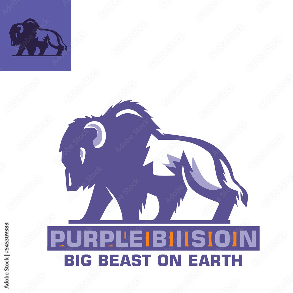purple wild bison logo, silhouette of great ox standing angry vector ...