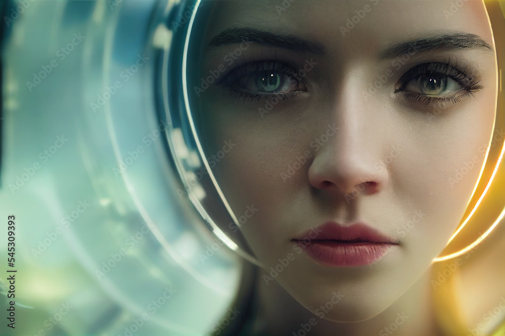 zoomed out angle sci-fi science-fiction movie portrait of a multi-eyed ...