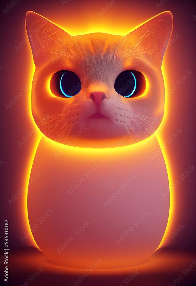Bright glowing cat illustration showing the collected, calm ...