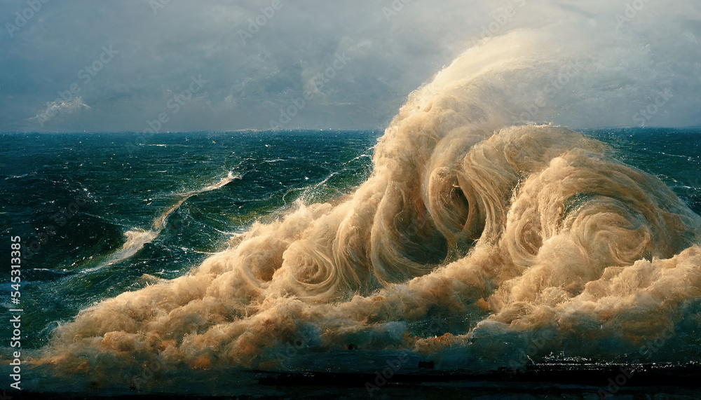 Spectacular scenery of gigantic tsunami-like wave at sea and ...